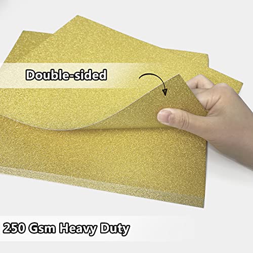 Gold Glitter Cardstock Paper, Double Sided Gold Glitter Paper for DIY Projects, 20 Sheets Gold Sparkle Card Stock for Crafts and Cricut, 250GSM