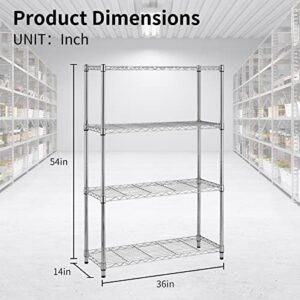 BLKMTY 4-Tier Storage Shelves Wire Rack Metal Shelving Unit, Freestanding Shelf Adjustable Metal Shelves for Storage Rack Kitchen Pantry Closet Laundry Bathroom, 36" L x 14" W x 54" H, Chrome