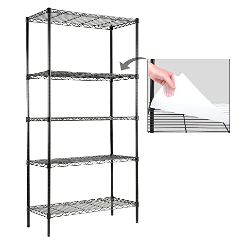 EFINE 5-Shelf Shelving Unit with Shelf Liners Set of 5, Adjustable, Steel Wire Shelves, 150lbs Loading Capacity Per Shelf, Units and Storage for Kitchen Garage (30W x 14D 60H) Black (L200-5)