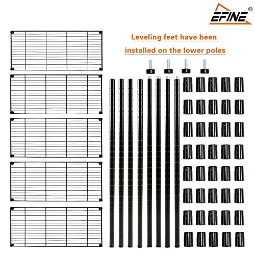 EFINE 5-Shelf Shelving Unit with Shelf Liners Set of 5, Adjustable, Steel Wire Shelves, 150lbs Loading Capacity Per Shelf, Units and Storage for Kitchen Garage (30W x 14D 60H) Black (L200-5)