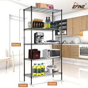 EFINE 5-Shelf Shelving Unit with Shelf Liners Set of 5, Adjustable, Steel Wire Shelves, 150lbs Loading Capacity Per Shelf, Units and Storage for Kitchen Garage (30W x 14D 60H) Black (L200-5)