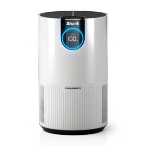 shark hp102 clean sense air purifier for home, allergies, hepa filter, 500 sq ft, small room, bedroom, office, captures 99.98% of particles, dust, smoke & allergens, portable, desktop, white