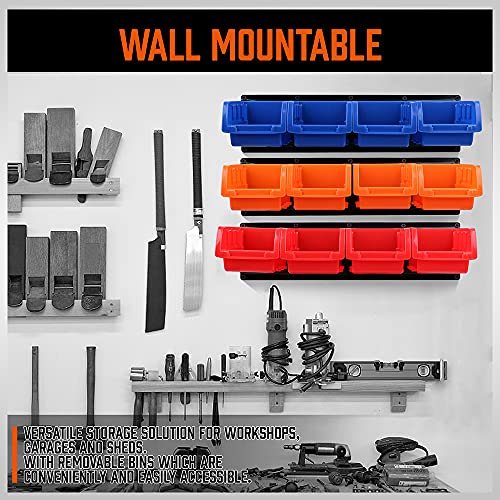 HORUSDY 12PC Bin Wall Mounted Storage Bins Parts Rack Organizer Garage Plastic Shop Tool, Tools for Men Tools Gift