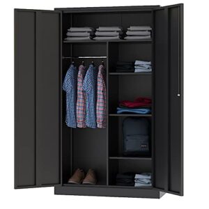 letaya metal storage cabinets locker with lock door, 72'' clothing coat steel storage freestanding wardrobe for office, home, school, employee,gym,fire department (black)