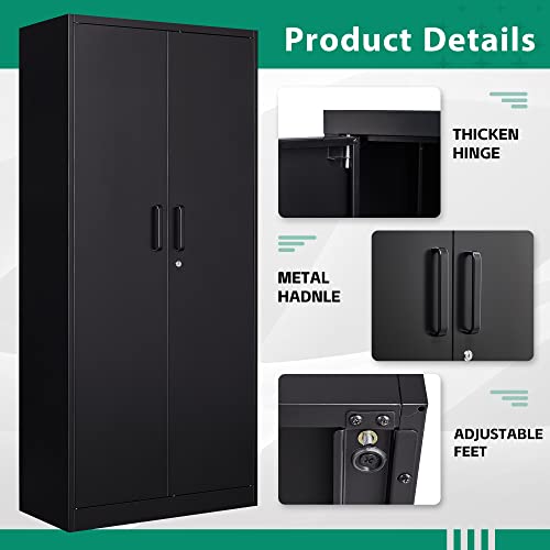 Letaya Metal Storage Cabinets Locker with Lock Door, 72'' Clothing Coat Steel Storage Freestanding Wardrobe for Office, Home, School, Employee,Gym,Fire Department (Black)