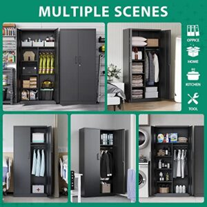 Letaya Metal Storage Cabinets Locker with Lock Door, 72'' Clothing Coat Steel Storage Freestanding Wardrobe for Office, Home, School, Employee,Gym,Fire Department (Black)