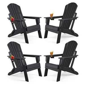 funberry folding adirondack chair set of 4, fire pit chairs, plastic adirondack chairs weather resistant with cup holder, composite adirondack chairs