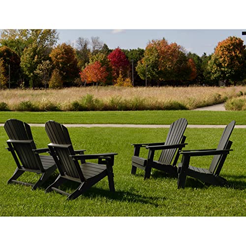 FUNBERRY Folding Adirondack Chair Set of 4, Fire Pit Chairs, Plastic Adirondack Chairs Weather Resistant with Cup Holder, Composite Adirondack Chairs