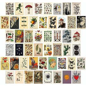 lclaidydy 50pcs vintage collection postcard set, retro style plants butterfly mushroom nature postcards pack for room decor, botanical ephemera aesthetic postcards,wall collage kit aesthetic pictures