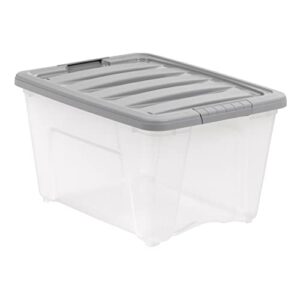 Amazon Basics 32 Quart Stackable Plastic Storage Bin with Latching Lid- Clear/ Grey- Pack of 6