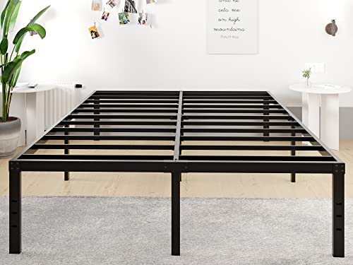 FSCHOS King-Size Bed-Frame / 18 Inch Metal Platform Bed Frame King/Reinforced Steel Slats Support/Heavy Duty Mattress Foundation/No Box Spring Needed/Easy Assembly/Noise Free/Black