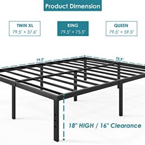 FSCHOS King-Size Bed-Frame / 18 Inch Metal Platform Bed Frame King/Reinforced Steel Slats Support/Heavy Duty Mattress Foundation/No Box Spring Needed/Easy Assembly/Noise Free/Black