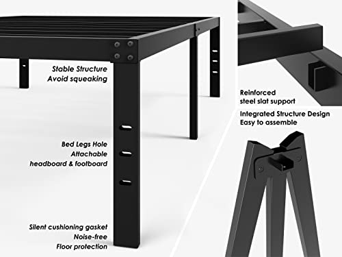 FSCHOS King-Size Bed-Frame / 18 Inch Metal Platform Bed Frame King/Reinforced Steel Slats Support/Heavy Duty Mattress Foundation/No Box Spring Needed/Easy Assembly/Noise Free/Black