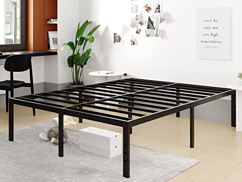 FSCHOS King-Size Bed-Frame / 18 Inch Metal Platform Bed Frame King/Reinforced Steel Slats Support/Heavy Duty Mattress Foundation/No Box Spring Needed/Easy Assembly/Noise Free/Black