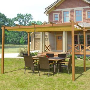 domi outdoor living 9’ x 13’ outdoor retractable pergola against the wall with weather-resistant canopy aluminum garden pergola patio grill gazebo for courtyard(teak coated)