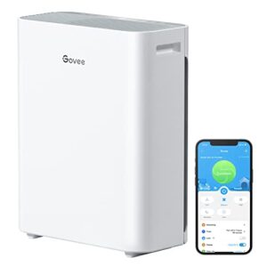 govee smart air purifiers for pets, wi-fi air purifiers for home large room bedroom, h13 true hepa filter cleaner with washable filter for pet hair, odors, pm2.5 sensor, auto mode