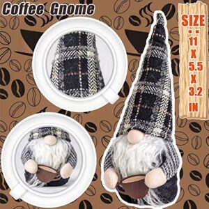 DraMosary Coffee Gnomes Coffee Bar Decoration, 4pcs Plaid Plush Gnomes Coffee Scandinavian Figurine Nordic Tiered Tray Decor for Home Office