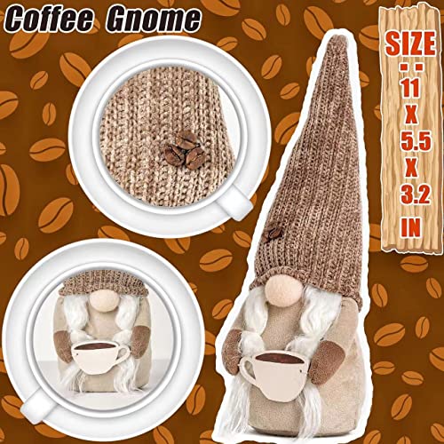 DraMosary Coffee Gnomes Coffee Bar Decoration, 4pcs Plaid Plush Gnomes Coffee Scandinavian Figurine Nordic Tiered Tray Decor for Home Office