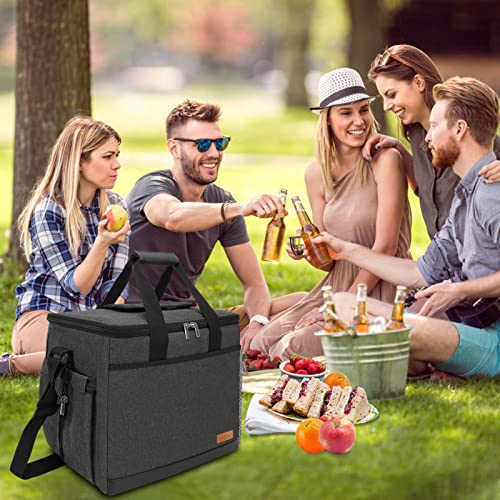 Collapsible Soft Cooler Bag,50 Cans Insulated Lunch Bag,Beach Cooler, Ice Chest,Large Leakproof Camping Cooler,Portable Travel Cooler for Grocery Shopping Picnics Work Meals (Black Grey)