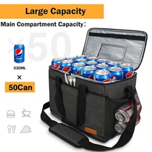 Collapsible Soft Cooler Bag,50 Cans Insulated Lunch Bag,Beach Cooler, Ice Chest,Large Leakproof Camping Cooler,Portable Travel Cooler for Grocery Shopping Picnics Work Meals (Black Grey)