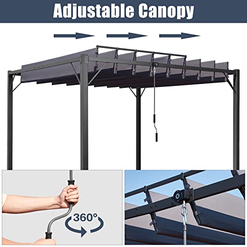 ECOTOUGE 10 x 13 Louvered Pergola with Aluminum Frame for Outdoor, Retractable Pergola Canopy Sun Shade with Adjustable Roof (UV Resistant) for Garden, Porch, Beach, Yard