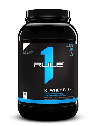 Rule One Proteins Whey Blend - Vanilla Ice Cream, 24g Fast-Acting Whey Protein Concentrates, Isolates, and Hydrolysates Per Serving, with Naturally Occurring EAAs and BCAAs, 2lbs