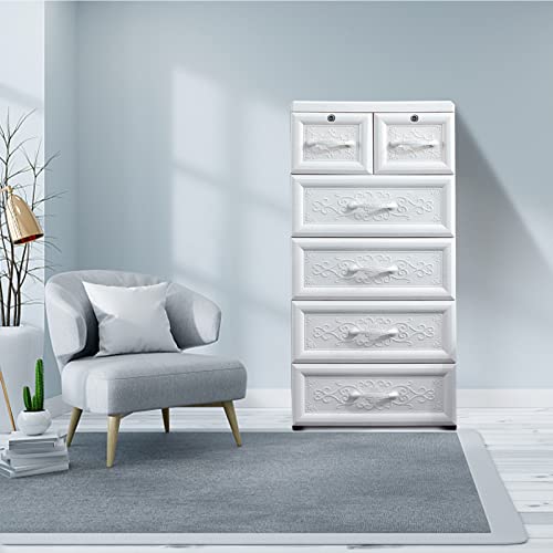 TFCFL 5 Layers Storage Cabinets 6 Drawer White European-Style Plastic Dresser Storage Closet Organizer for Home Office Bedroom