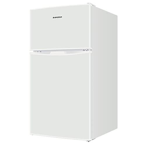 BANGSON Mini Fridge with Freezer, 2 Door Small Refrigerator with Freezer, Mini Freezer Fridge Combo, 3.2 CU.FT, For Home, Office, Dorm, Garage or RV, (White)