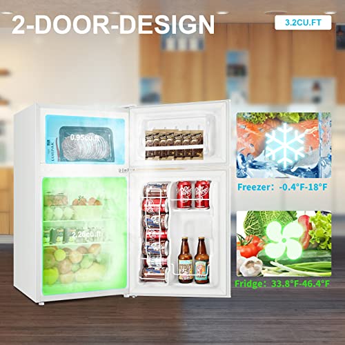 BANGSON Mini Fridge with Freezer, 2 Door Small Refrigerator with Freezer, Mini Freezer Fridge Combo, 3.2 CU.FT, For Home, Office, Dorm, Garage or RV, (White)