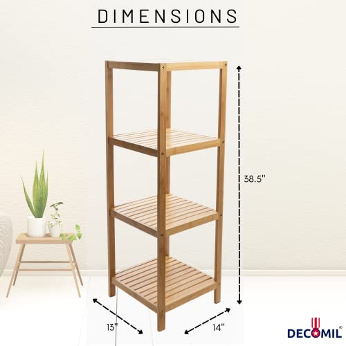 DECOMIL - 4 Tier Bamboo Standing Shelf | Freestanding Bathroom Storage Shelf | Multifunctional Storage Rack