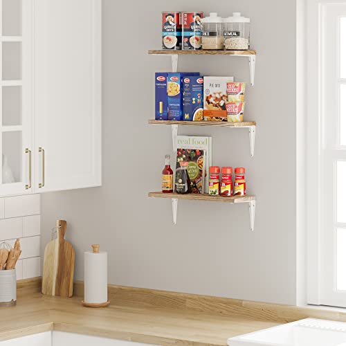 Wallniture Arras Floating Shelves for Living Room Decor, 17"x6" Wall Bookshelves, Organization and Storage Shelves for Bathroom, Bedroom, Kitchen, Burnt Finish Set of 3