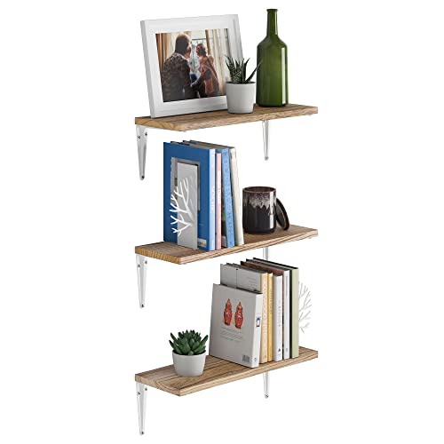 Wallniture Arras Floating Shelves for Living Room Decor, 17"x6" Wall Bookshelves, Organization and Storage Shelves for Bathroom, Bedroom, Kitchen, Burnt Finish Set of 3