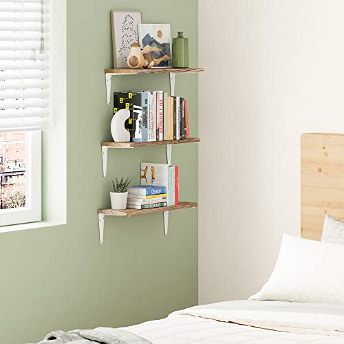 Wallniture Arras Floating Shelves for Living Room Decor, 17"x6" Wall Bookshelves, Organization and Storage Shelves for Bathroom, Bedroom, Kitchen, Burnt Finish Set of 3