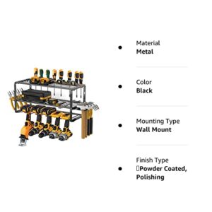 Power Tool Organizer, Garage Organization with 5 Drill Holders, Amoowis Organizers and Storage Wall Mount, Metal Shelf Heavy Duty, Utility Rack for Screwdriver Pegboard Shed, 5 holders