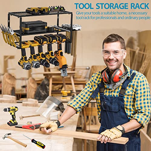 Power Tool Organizer, Garage Organization with 5 Drill Holders, Amoowis Organizers and Storage Wall Mount, Metal Shelf Heavy Duty, Utility Rack for Screwdriver Pegboard Shed, 5 holders