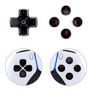 eXtremeRate Replacement Custom Dpad Action Buttons Three-Tone Black & Clear with Carmine Red Redesigned Symbols D-pad Face Buttons Compatible with ps5 Controller