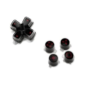 eXtremeRate Replacement Custom Dpad Action Buttons Three-Tone Black & Clear with Carmine Red Redesigned Symbols D-pad Face Buttons Compatible with ps5 Controller