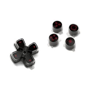 eXtremeRate Replacement Custom Dpad Action Buttons Three-Tone Black & Clear with Carmine Red Redesigned Symbols D-pad Face Buttons Compatible with ps5 Controller