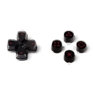 eXtremeRate Replacement Custom Dpad Action Buttons Three-Tone Black & Clear with Carmine Red Redesigned Symbols D-pad Face Buttons Compatible with ps5 Controller