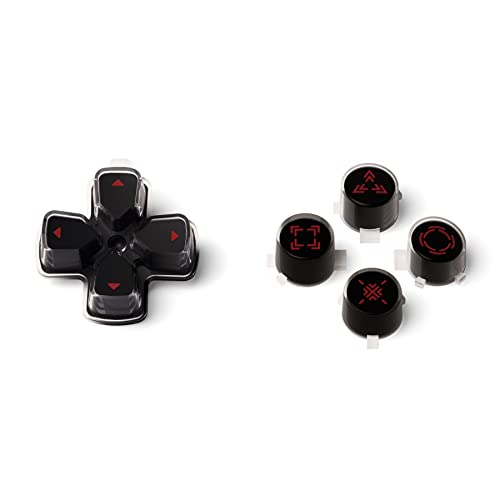 eXtremeRate Replacement Custom Dpad Action Buttons Three-Tone Black & Clear with Carmine Red Redesigned Symbols D-pad Face Buttons Compatible with ps5 Controller