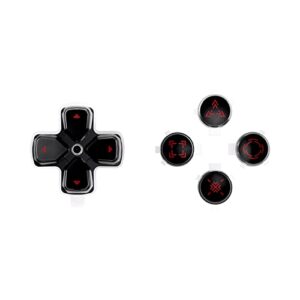 eXtremeRate Replacement Custom Dpad Action Buttons Three-Tone Black & Clear with Carmine Red Redesigned Symbols D-pad Face Buttons Compatible with ps5 Controller