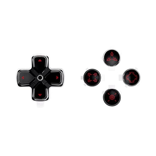 eXtremeRate Replacement Custom Dpad Action Buttons Three-Tone Black & Clear with Carmine Red Redesigned Symbols D-pad Face Buttons Compatible with ps5 Controller