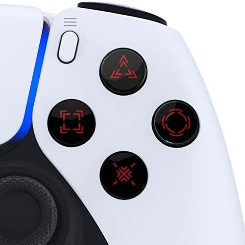 eXtremeRate Replacement Custom Dpad Action Buttons Three-Tone Black & Clear with Carmine Red Redesigned Symbols D-pad Face Buttons Compatible with ps5 Controller