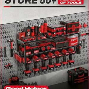 Power Tool Organizer, Garage Organization with 7 Drill Holders, Amoowis Tool Box Organizers and Storage Wall Mount, Metal Shelf Heavy Duty, Utility Rack for Screwdriver Pegboard Shed Workshop