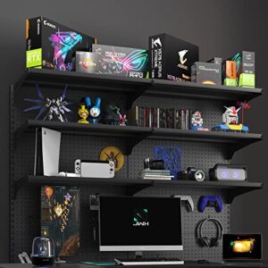 JWX DDB Gaming Standing Shelf Units, Home Office cabinets with Metal Pegboard and 15 Pieces Organizer Tool Holders