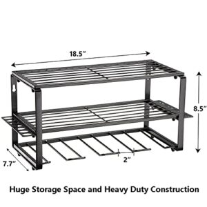 Qtimal Power Tool Organizer with 2 Side Screwdriver Storage Racks, Heavy Duty Utility Metal Cordless Drill Holder, Removable Garage Wall Mount Floating Tool Shelf, Bonus 10 Pack S Hooks