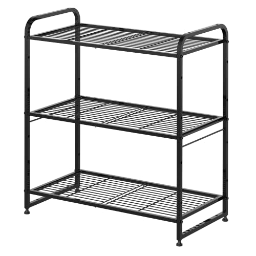 Simple Trending 3-Tier Stackable Wire Shelving Unit Storage Rack, Expandable & Adjustable Kitchen Storage Cabinet Shelf Organizer, Black