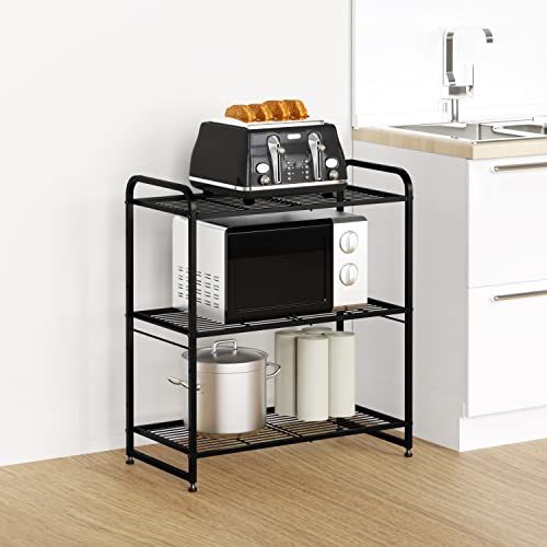 Simple Trending 3-Tier Stackable Wire Shelving Unit Storage Rack, Expandable & Adjustable Kitchen Storage Cabinet Shelf Organizer, Black