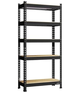 primezone storage shelves 5 tier adjustable garage storage shelving, heavy duty metal storage utility rack shelf unit for warehouse pantry closet kitchen, 28" x 12" x 59", black