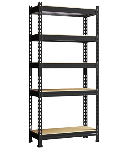 PrimeZone Storage Shelves 5 Tier Adjustable Garage Storage Shelving, Heavy Duty Metal Storage Utility Rack Shelf Unit for Warehouse Pantry Closet Kitchen, 28" x 12" x 59", Black